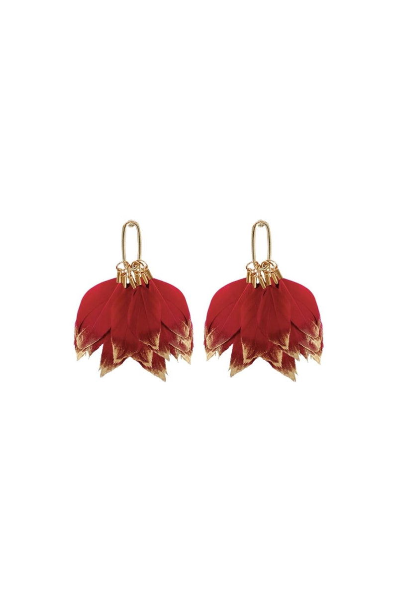Red feather earrings store