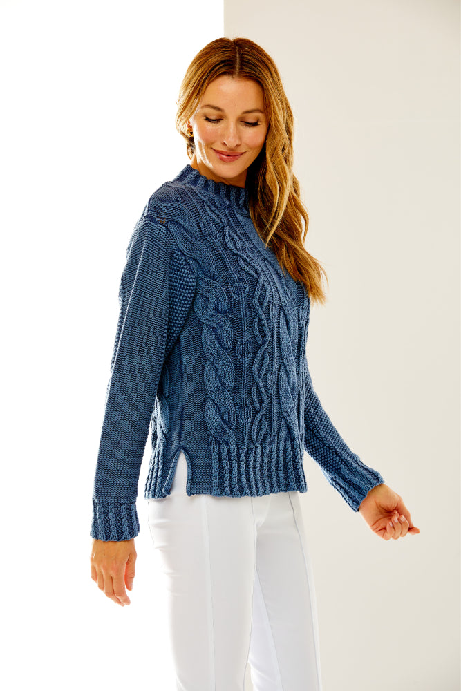 Stonewash Cotton Cable Rib Turtleneck – Sara Campbell